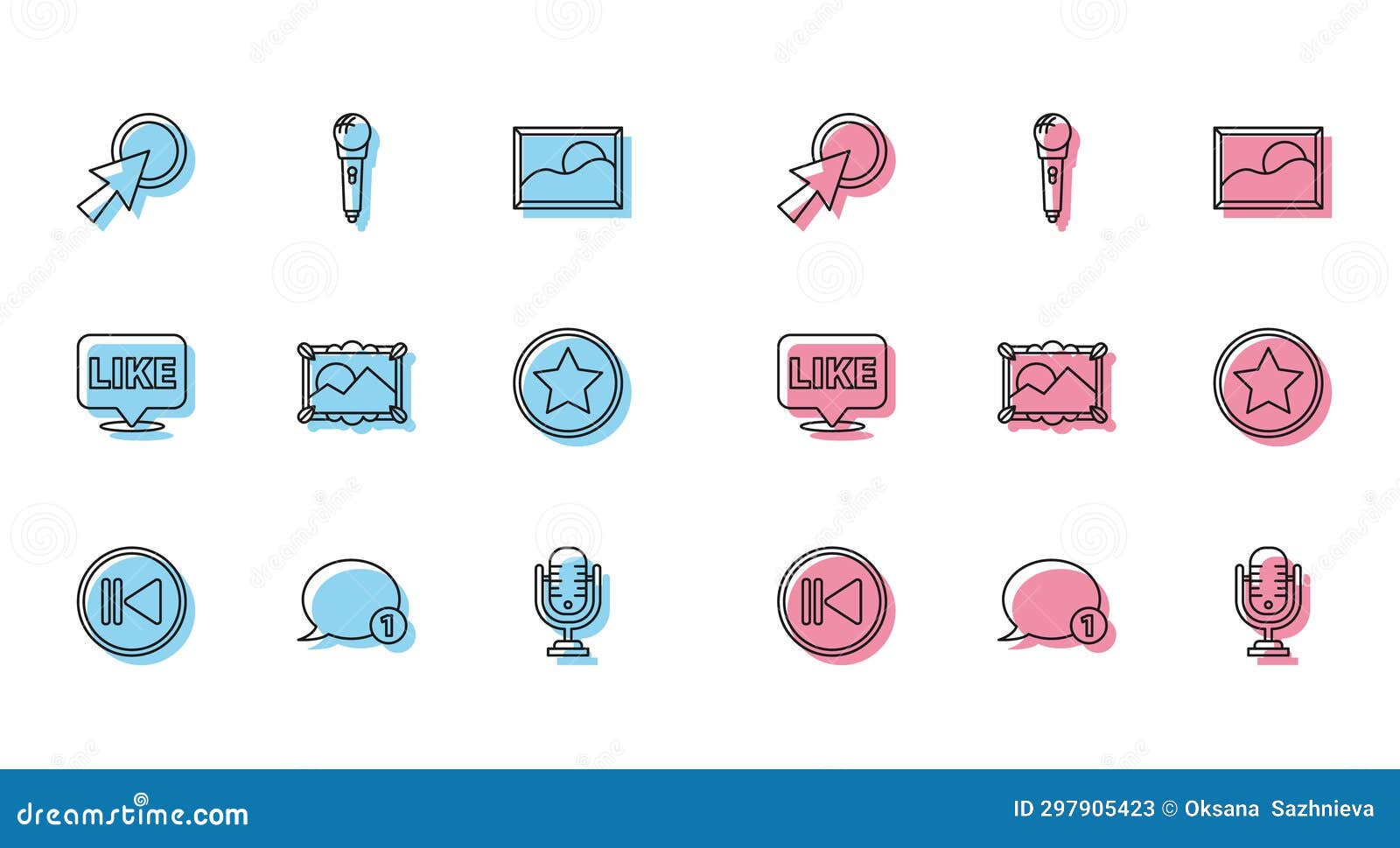 Set Line Rewind, Speech Bubble Chat, Arrow Cursor, Microphone, Picture ...