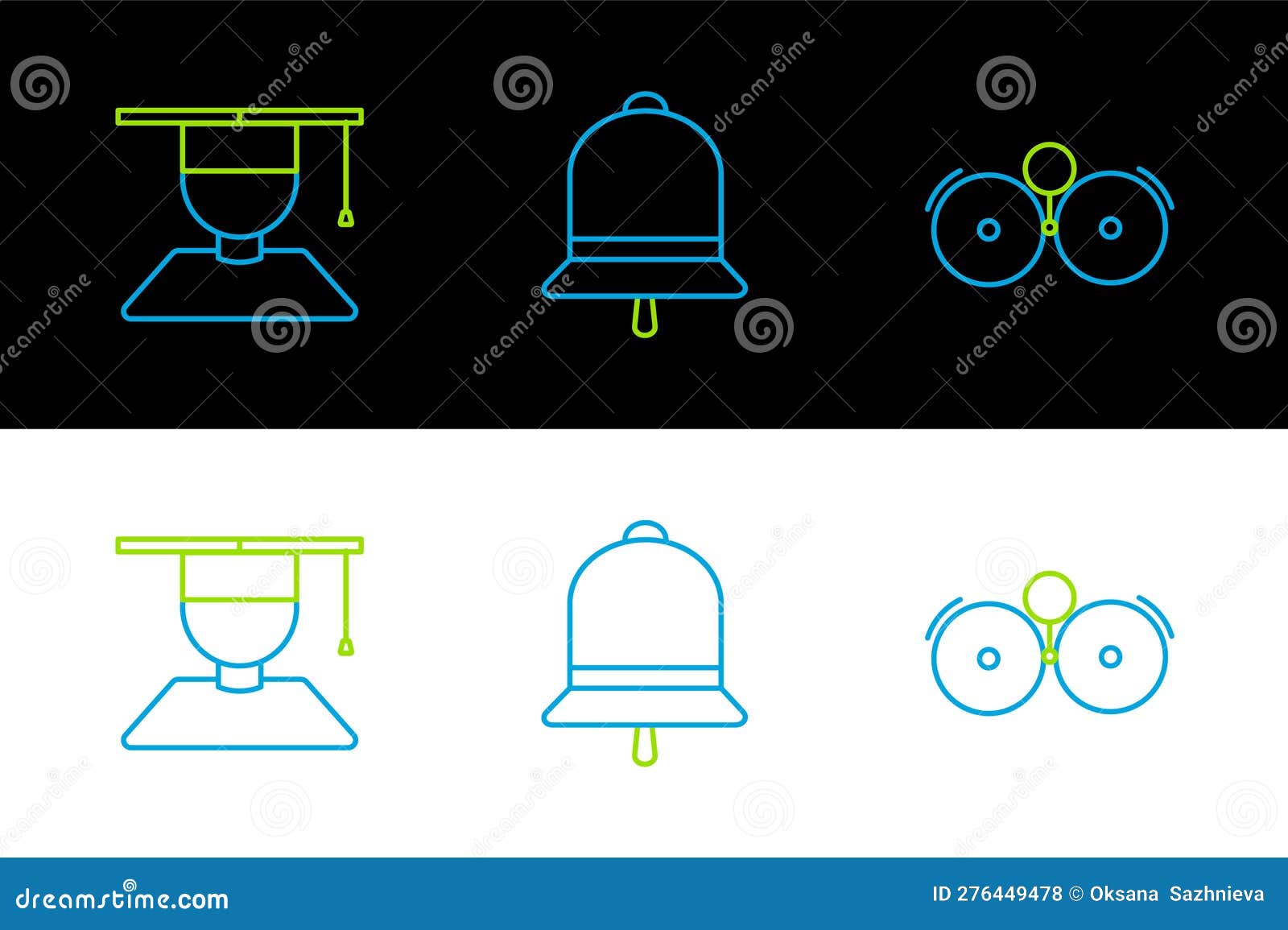Set Line Ringing Alarm Bell, Graduate and Graduation Cap and Icon ...