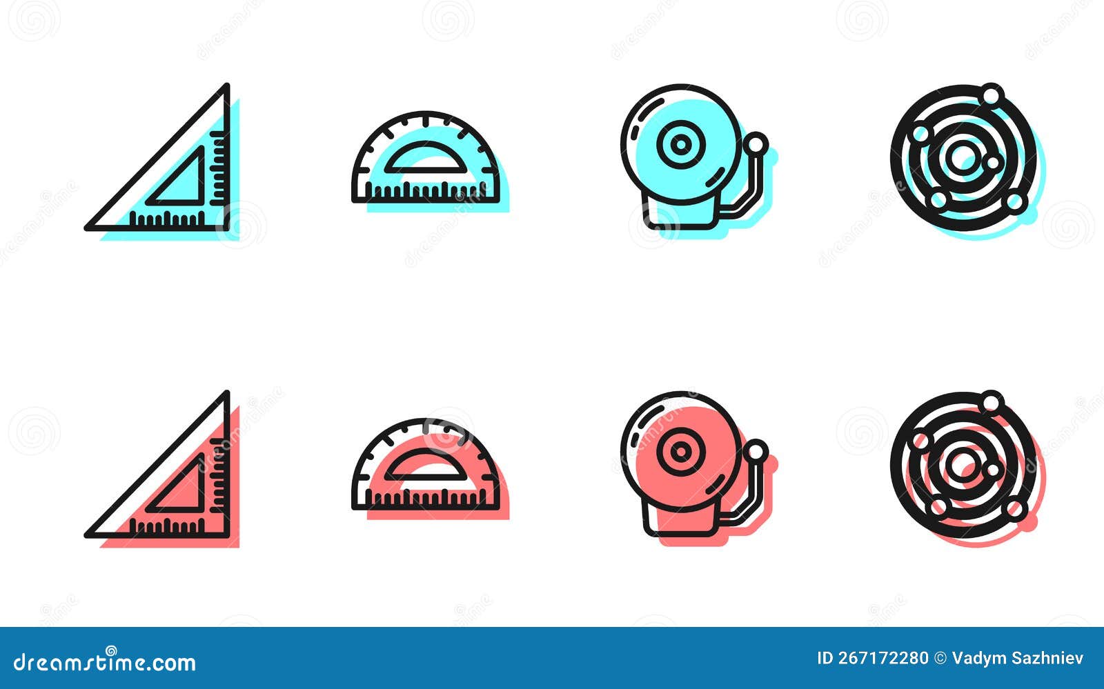 Set Line Ringing Alarm Bell, Triangular Ruler, Protractor and Solar ...