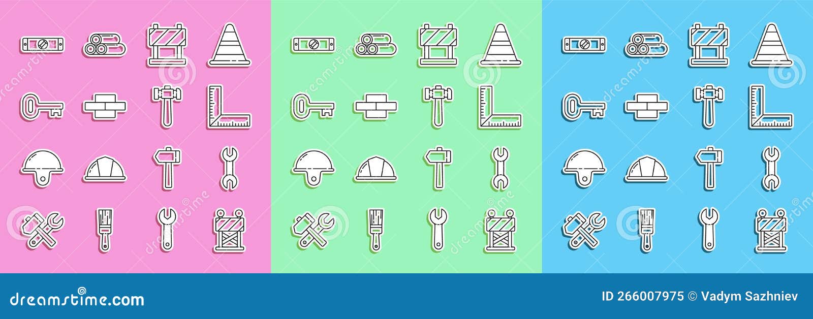 Set Line Road Barrier, Wrench Spanner, Corner Ruler, Bricks, Old Key ...