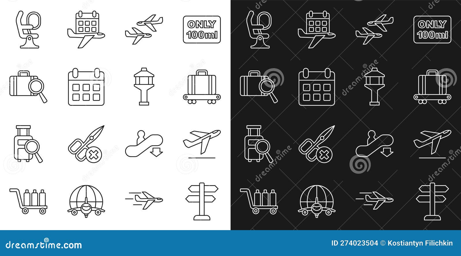 Set Line Road Traffic Sign, Plane Takeoff, Conveyor Belt with Suitcase ... Set Line Road Traffic Sign, Plane Takeoff, Conveyor Belt with Suitcase ...