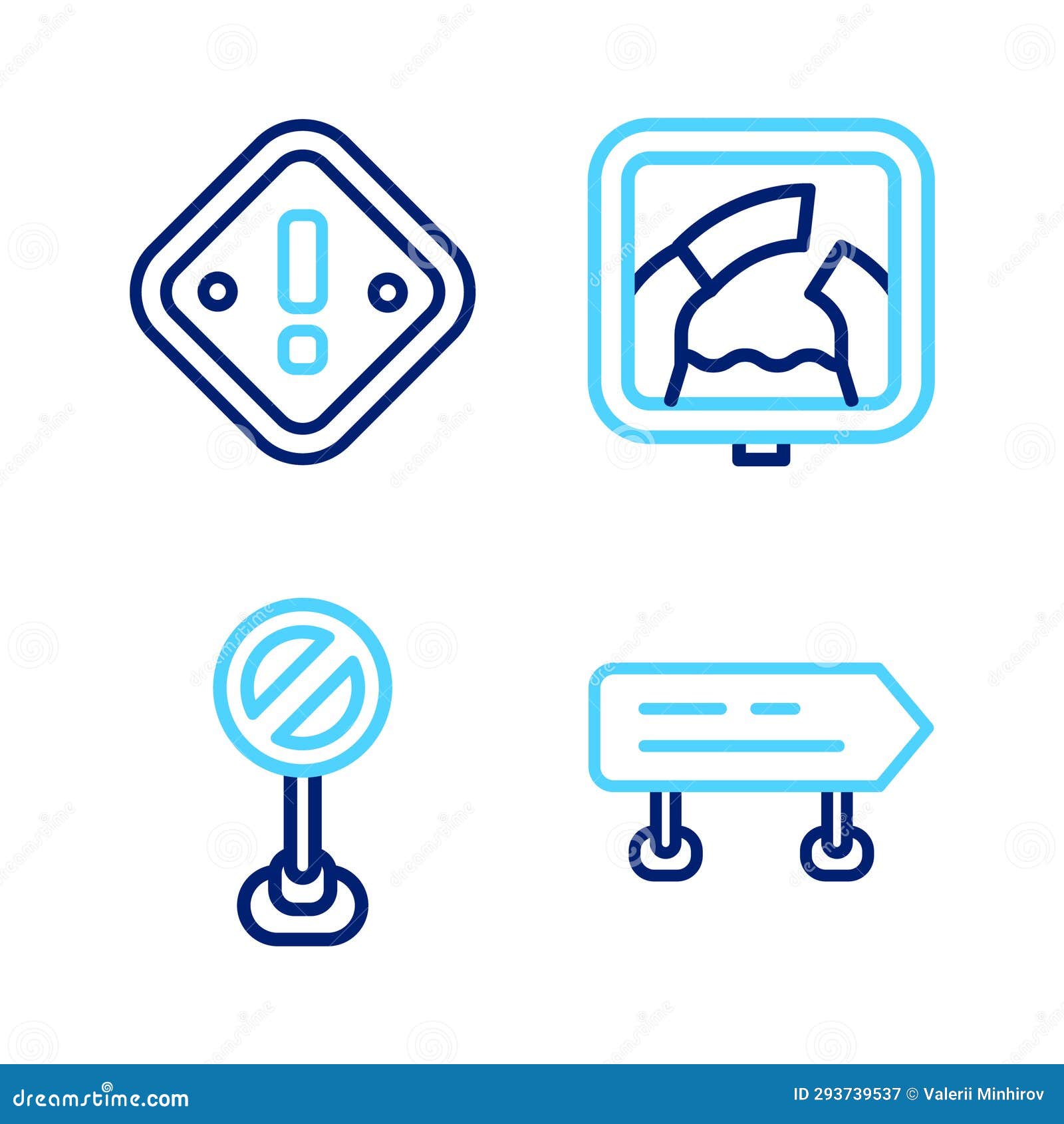 Set Line Road Traffic Sign, Stop, Drawbridge Ahead and Exclamation Mark ...