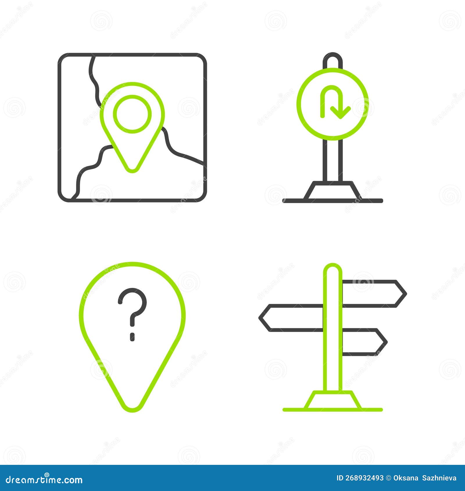 Set Line Road Traffic Sign, Unknown Route Point, Turn Back Road and ...