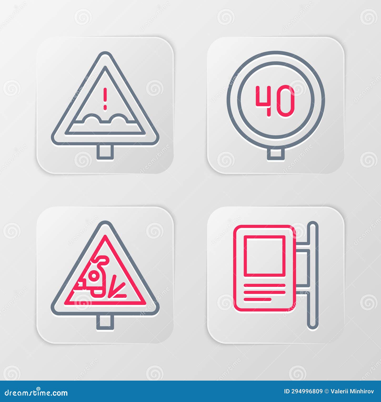 Set Line Road Traffic Sign, Warning Road, Speed Limit and Uneven Ahead ...