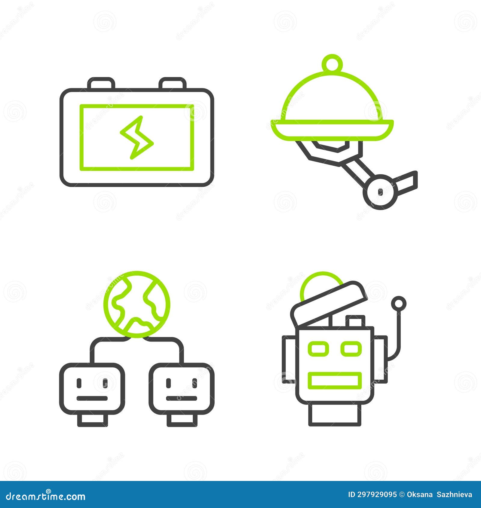 Set Line Robot, Artificial Intelligence, Waiter Robot and Battery Icon ... Set Line Robot, Artificial Intelligence, Waiter Robot and Battery Icon ...