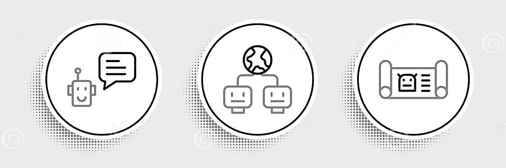 Set Line Robot Blueprint, Bot and Artificial Intelligence Icon. Vector ...