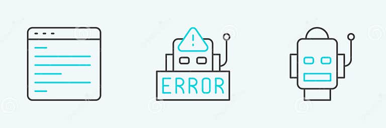 Set Line Robot Computer Api Interface And Error Robot Icon Vector
