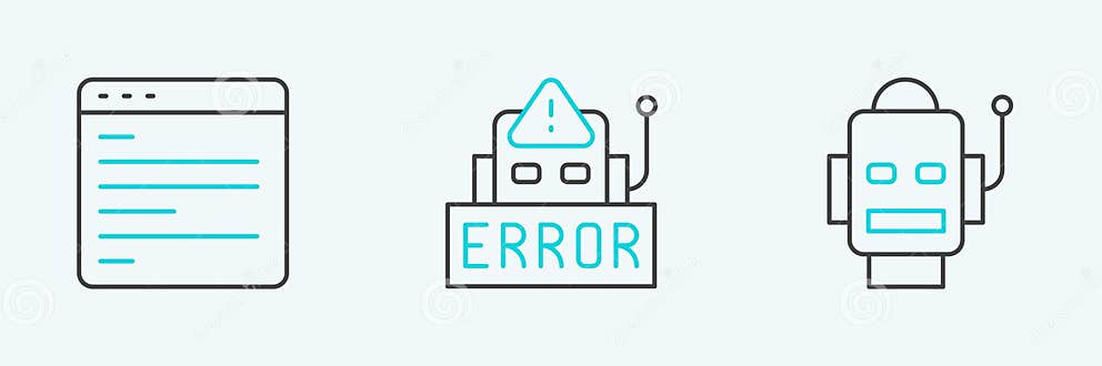 Set Line Robot, Computer Api Interface and Error Robot Icon. Vector ...
