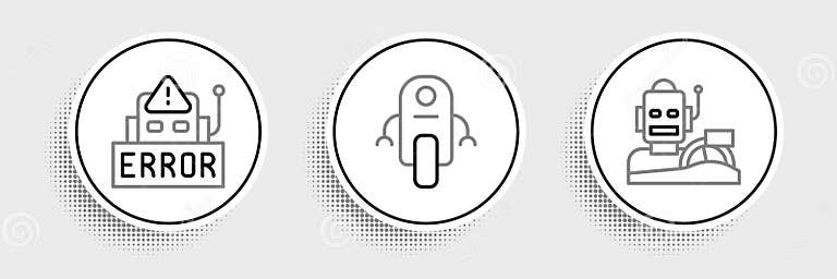 Set Line Robot Humanoid Driving a Car, Error Robot and Icon. Vector ...