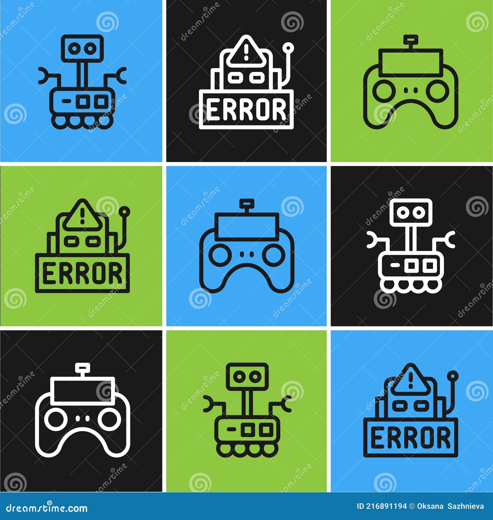 Set Line Robot, Remote Control and Error in Robot Icon. Vector Stock ...