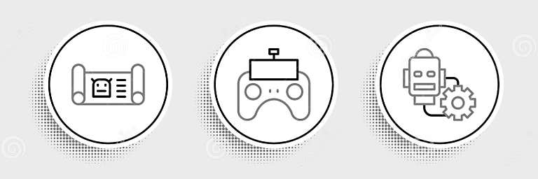 Set Line Robot Setting, Blueprint and Remote Control Icon. Vector Stock ... Set Line Robot Setting, Blueprint and Remote Control Icon. Vector Stock ...