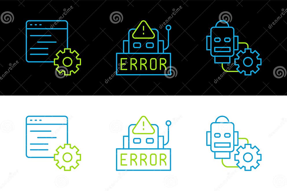 Set Line Robot Setting, Computer Api Interface and Error Robot Icon. Vector Stock Vector ...
