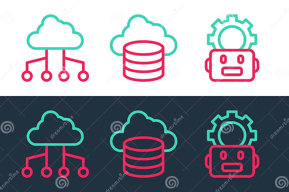 Set Line Robot Setting, Network Cloud Connection and Cloud Database Icon. Vector Stock ...