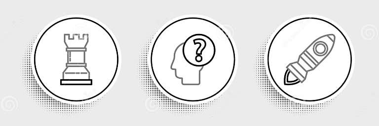 Set Line Rocket Ship with Fire, Business Strategy and Human Head ...