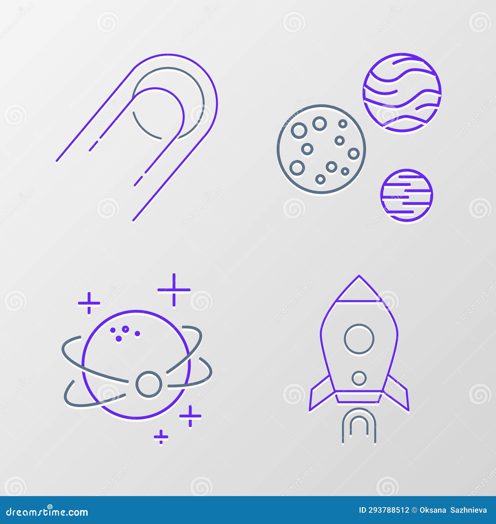 Set Line Rocket Ship with Fire, Planet, and Satellite Icon. Vector ... Set Line Rocket Ship with Fire, Planet, and Satellite Icon. Vector ...
