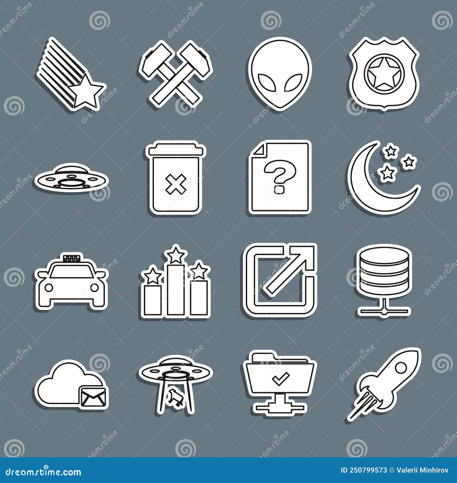 Set Line Rocket Ship with Fire, Server, Data, Web Hosting, Moon and ... Set Line Rocket Ship with Fire, Server, Data, Web Hosting, Moon and ...