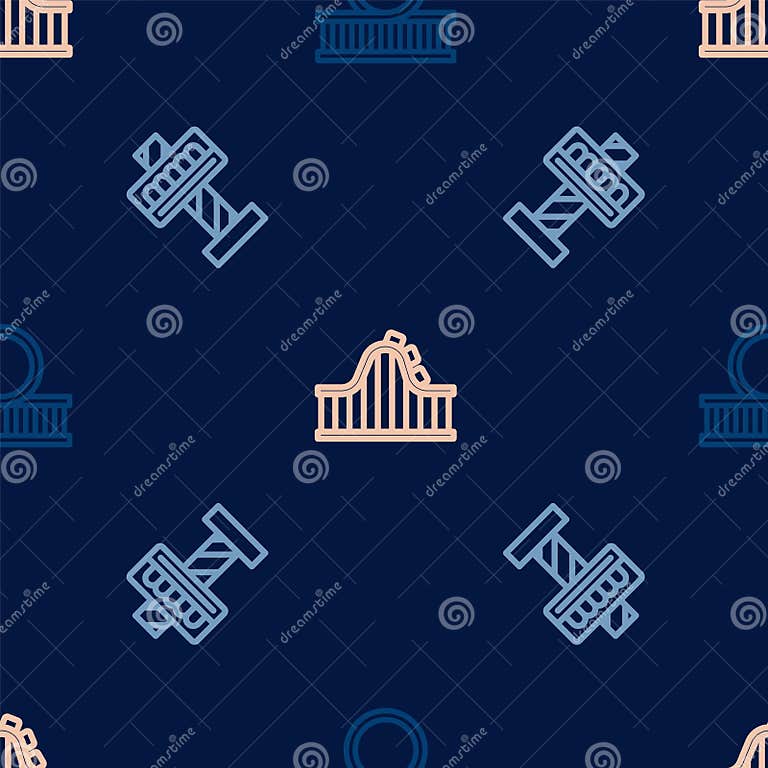 Set Line Roller Coaster, Attraction Carousel and on Seamless Pattern ...