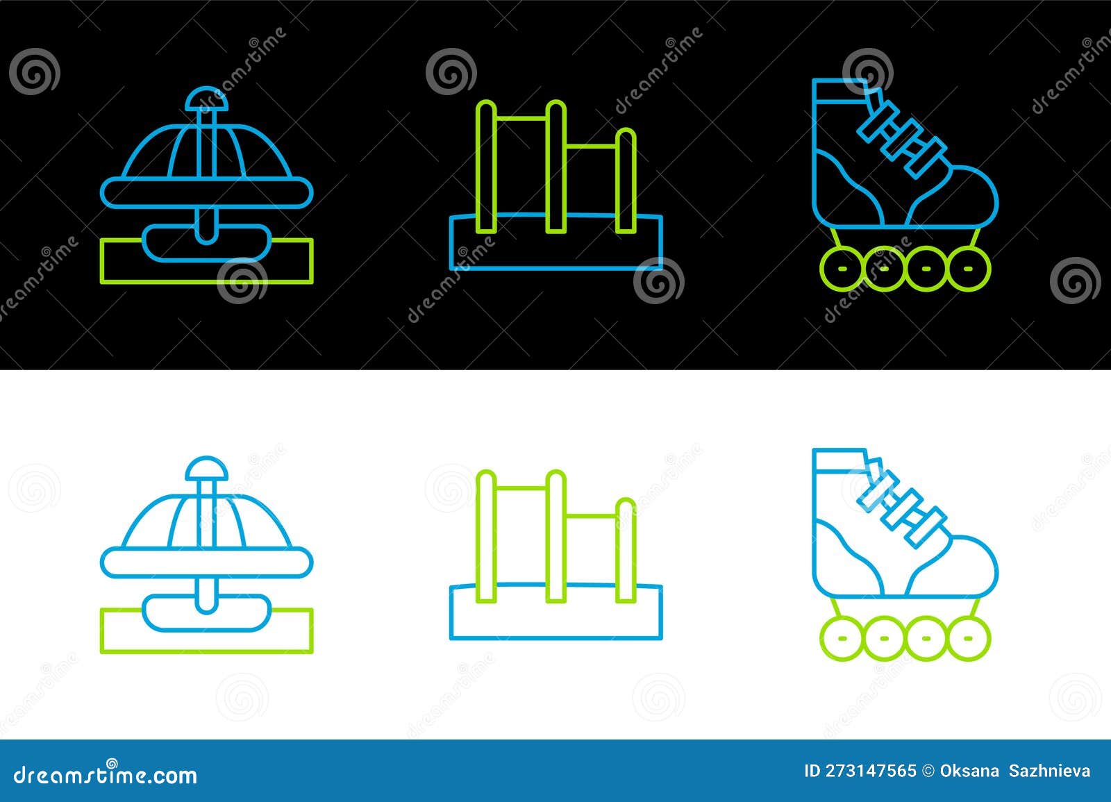 Set Line Roller Skate, Attraction Carousel and Horizontal Bar Icon ...