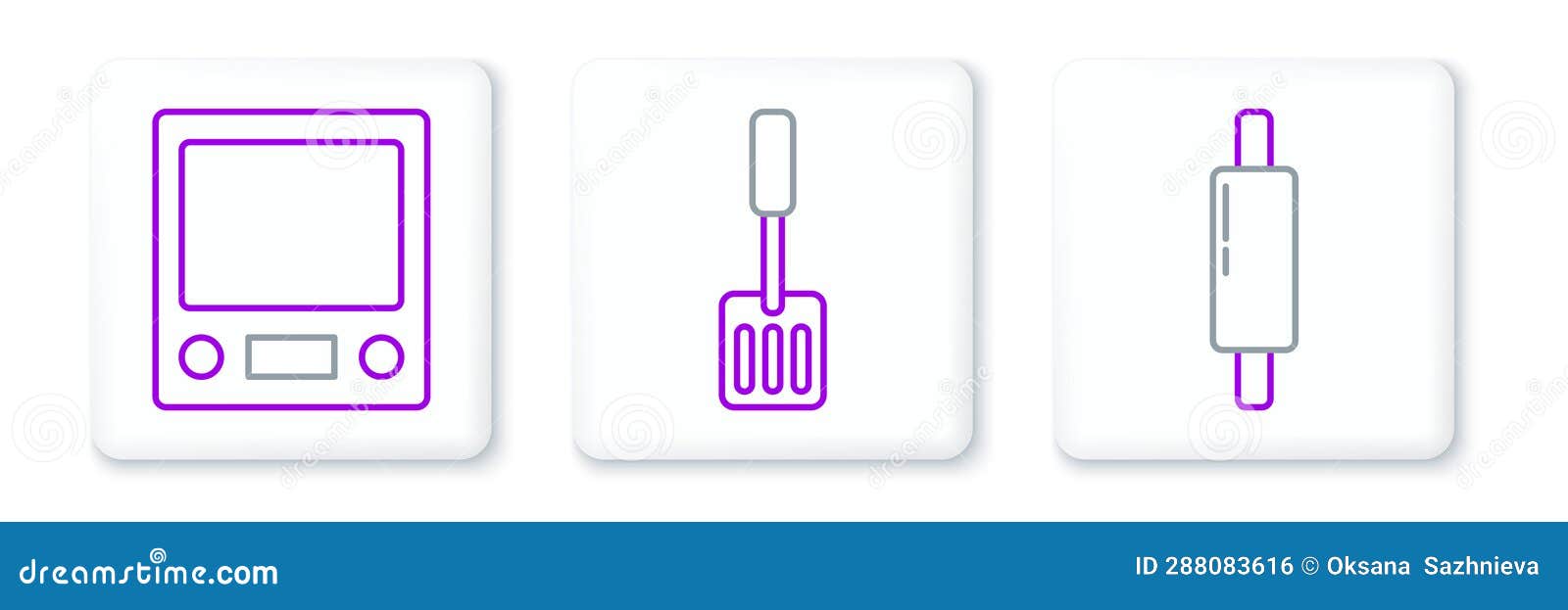 Set Line Rolling Pin, Electronic Scales and Spatula Icon. Vector Stock ...