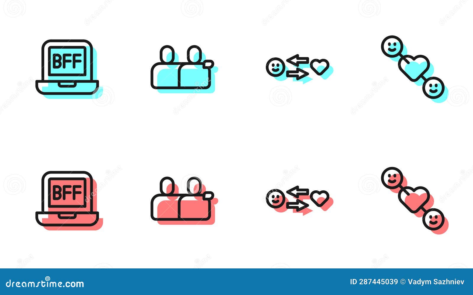 Set Line Romantic Relationship, BFF or Best Friends Forever, and Icon ...