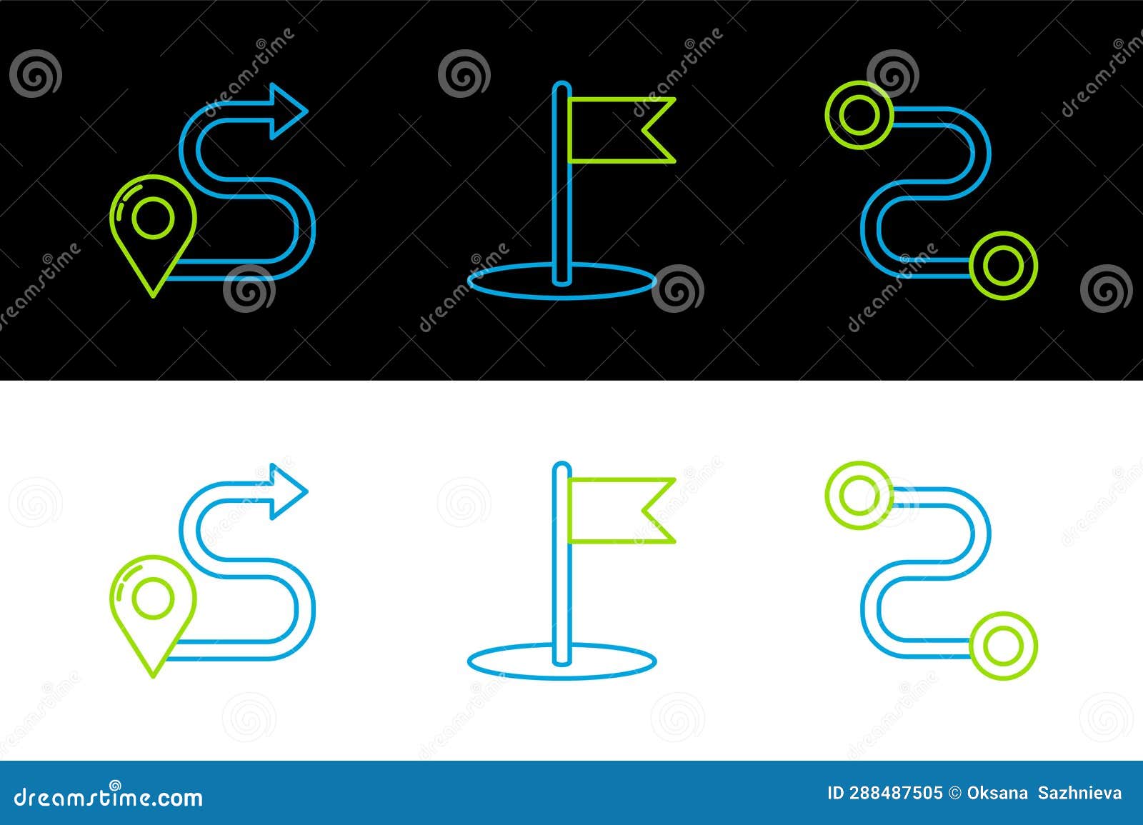 Set Line Route Location, and Flag Icon. Vector Stock Illustration ...