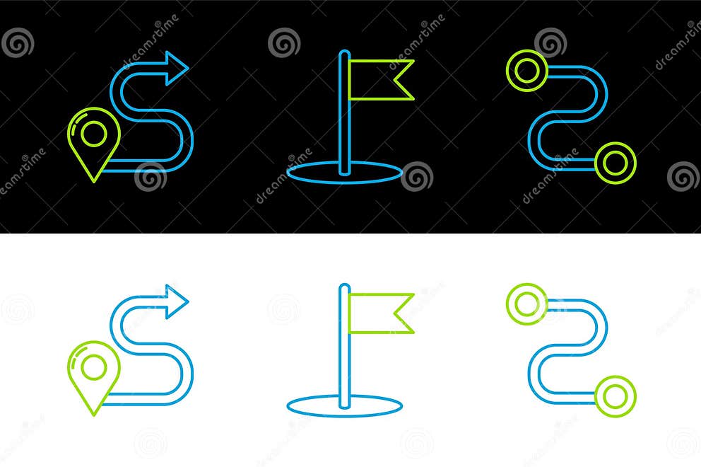 Set Line Route Location, and Flag Icon. Vector Stock Illustration ...