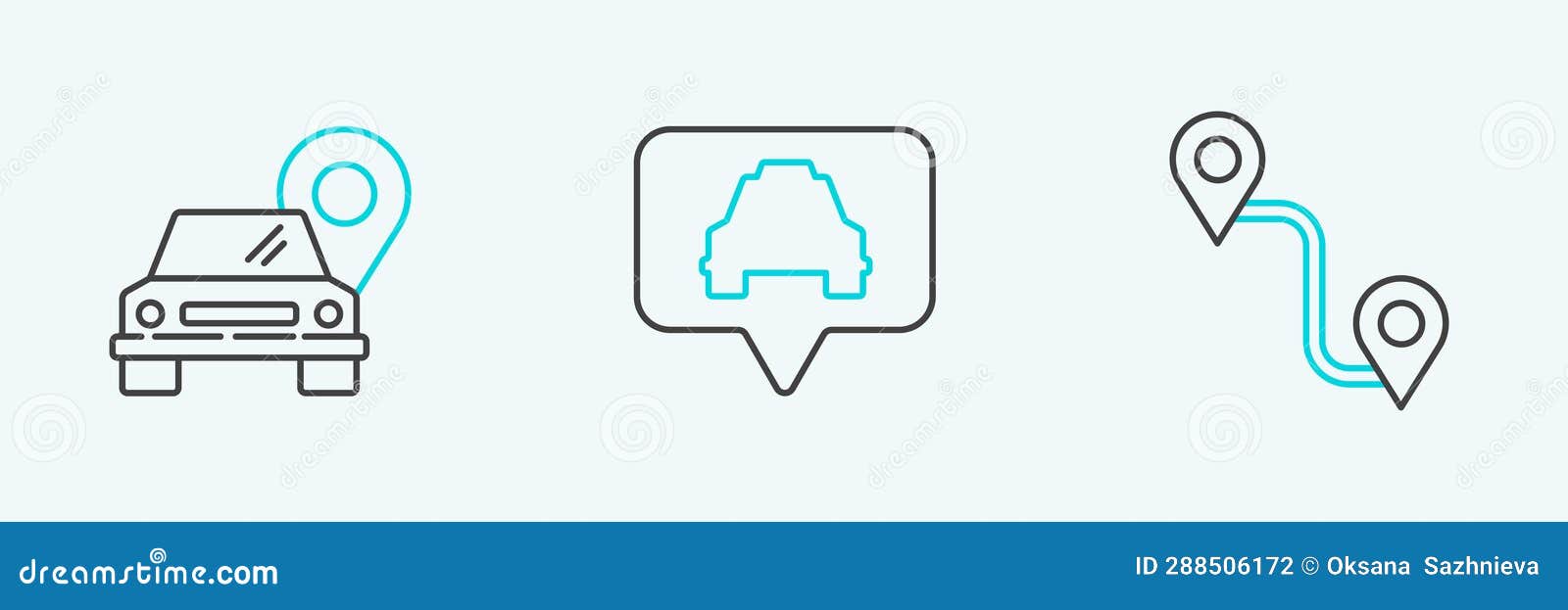 Set Line Route Location, Map Pointer with Taxi and Icon. Vector Stock ...
