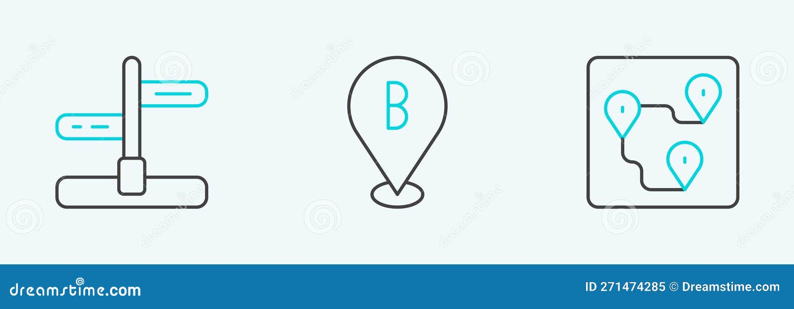 Set Line Route Location, Road Traffic Sign and Location Icon. Vector ...