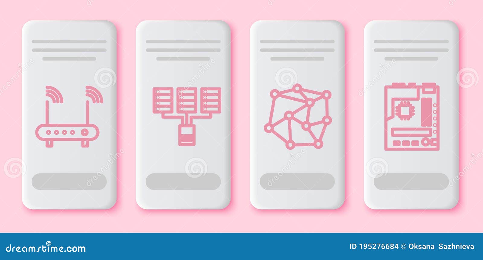 Set Line Router And Wi-fi Signal, Microscope And Keyboard And Mouse ...