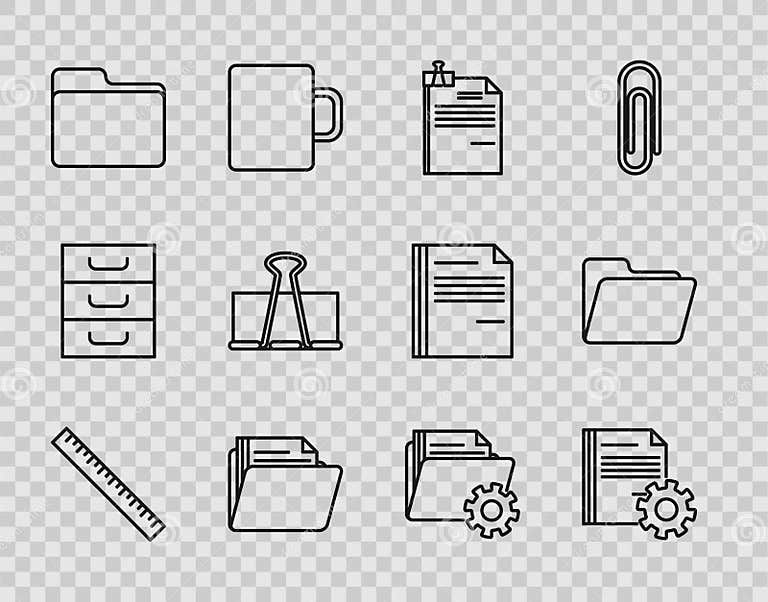 Set Line Ruler, Document Settings with Gears, File Document and Binder ...