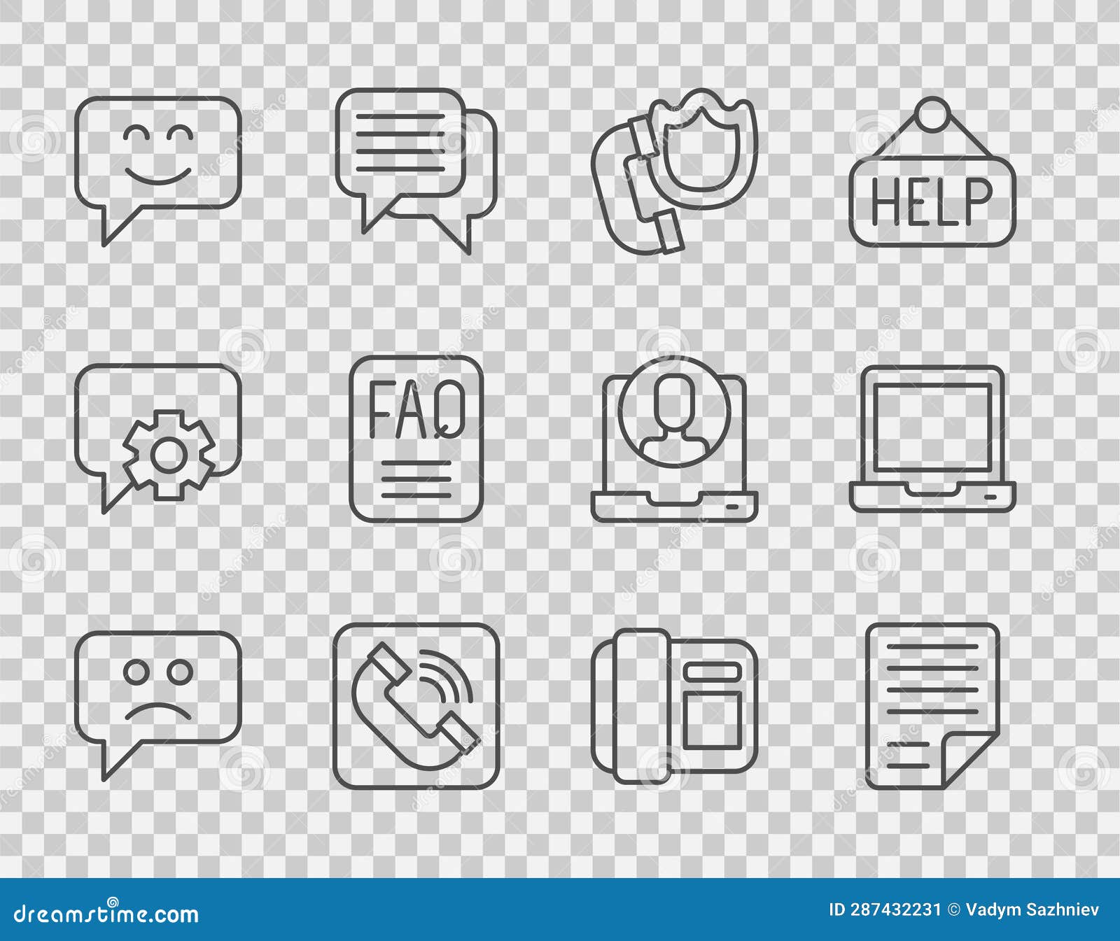 Set Line Sad Smile, File Document, Telephone Handset with Shield, Smile ...