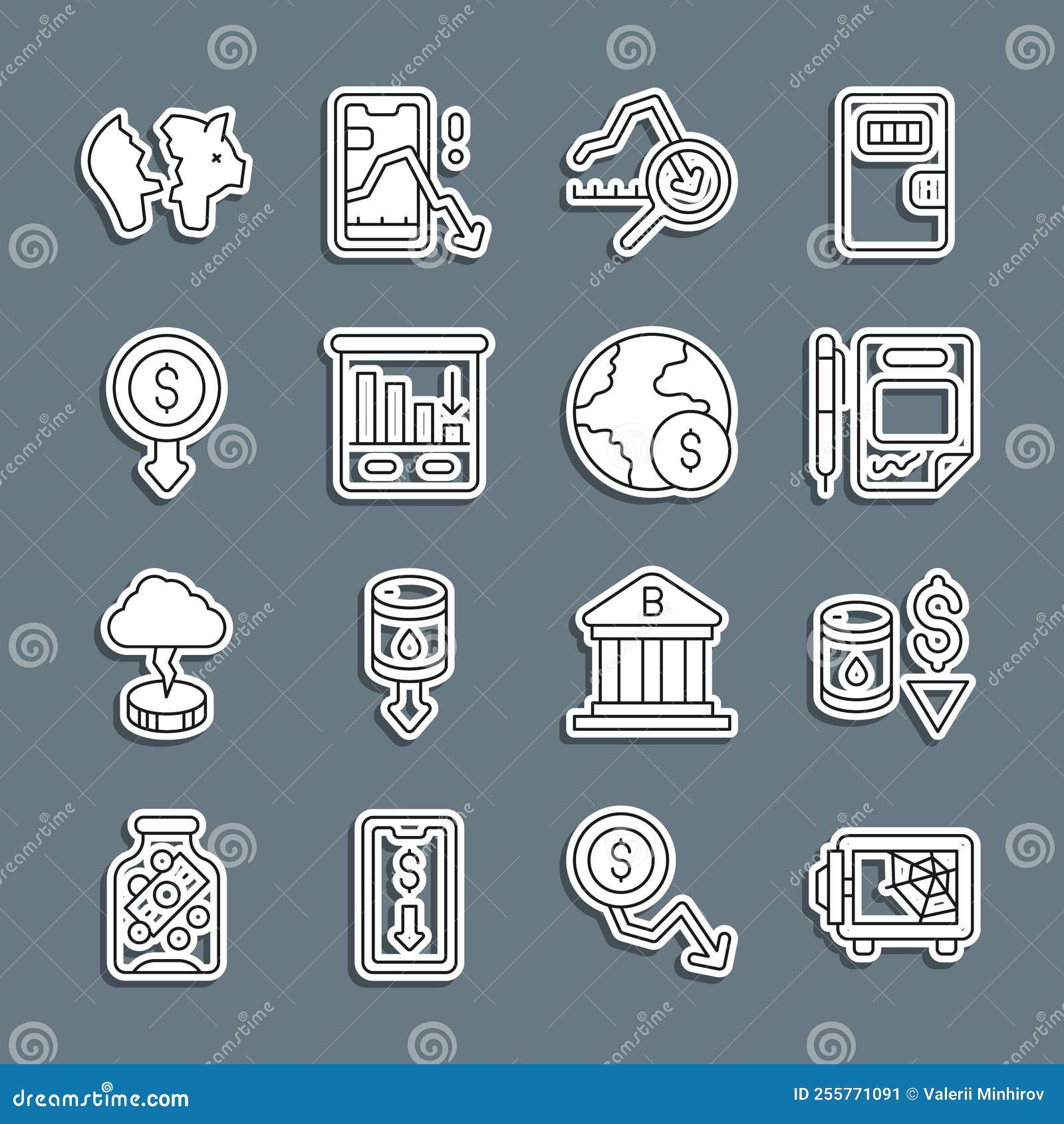 Set Line Safe, Drop in Crude Oil Price, Contract Money and Pen, Global Economic Crisis, Pie ...