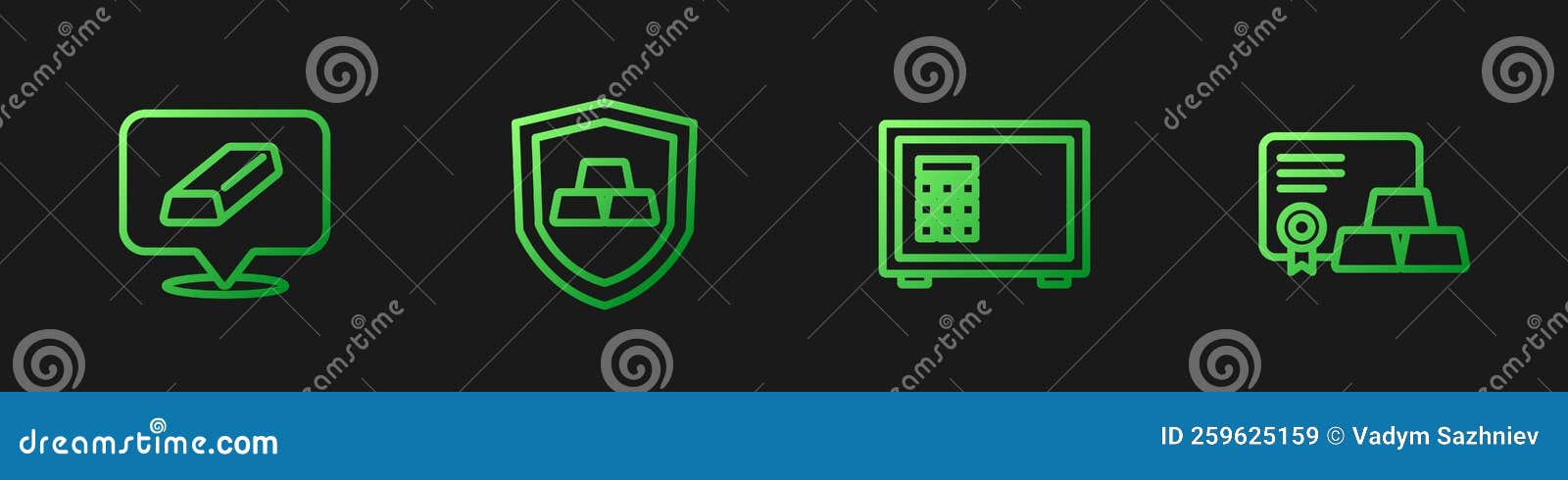 Set Line Safe, Gold Bars, with Shield and Certificate. Gradient Color ...