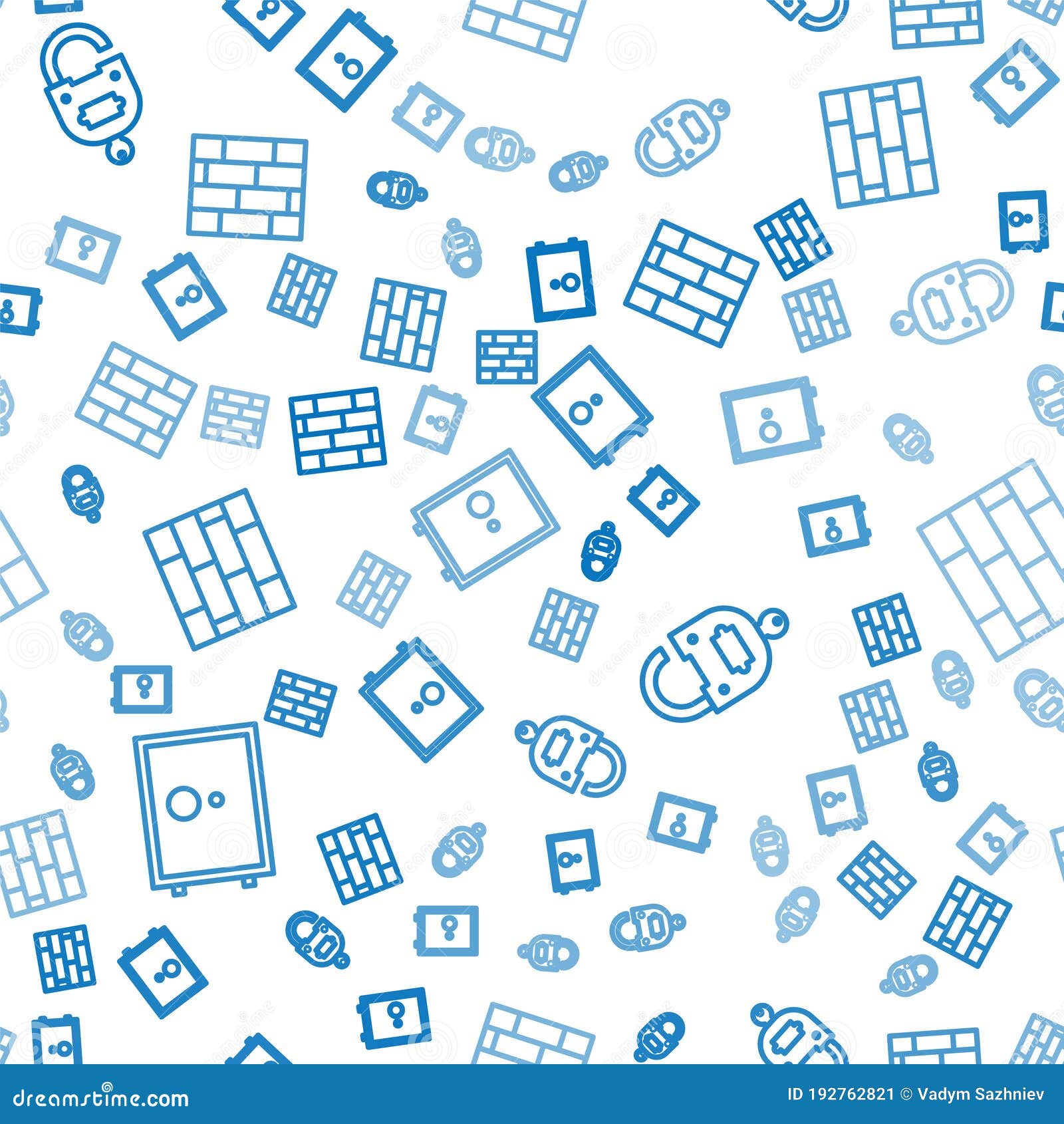 Set Line Safe, Lock and Key and Bricks on Seamless Pattern. Vector ...