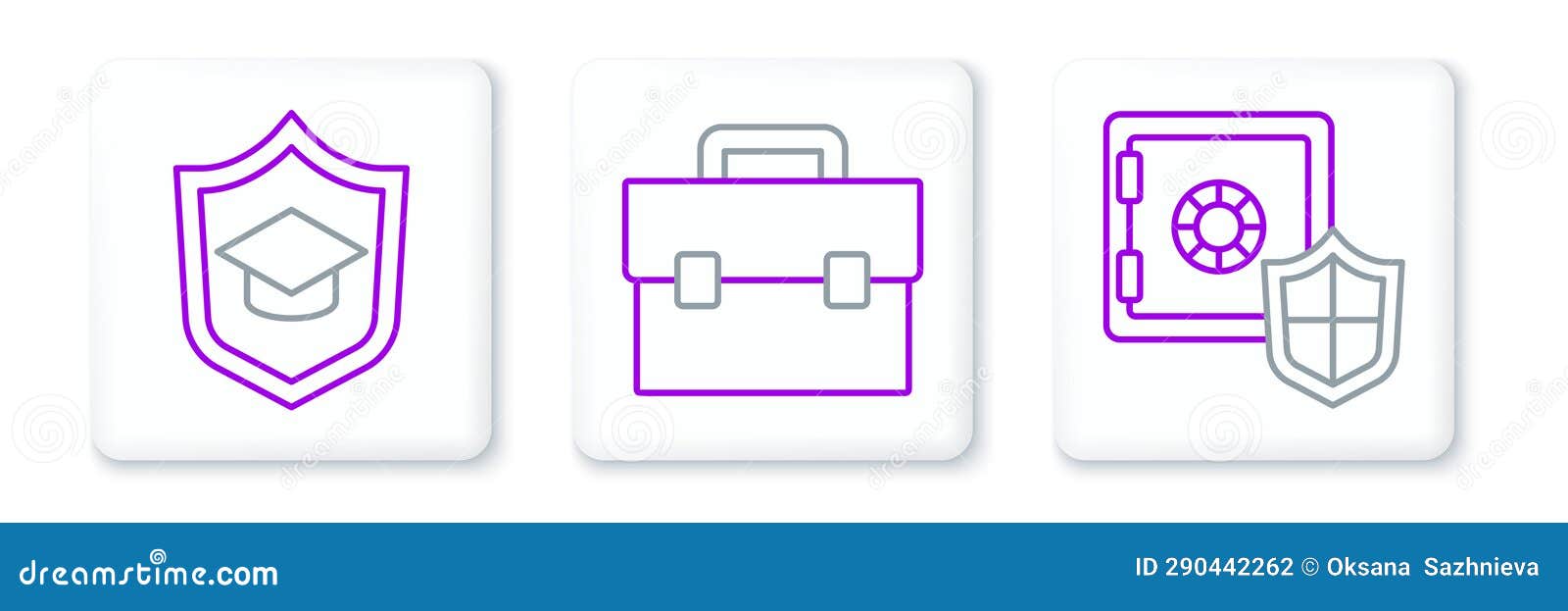 Set Line Safe with Shield, Graduation Cap and Briefcase Icon. Vector ...