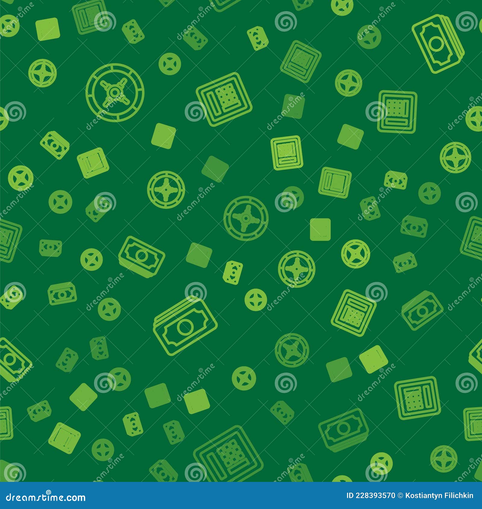 Set Line Safe, Stacks Paper Money Cash and on Seamless Pattern. Vector ...