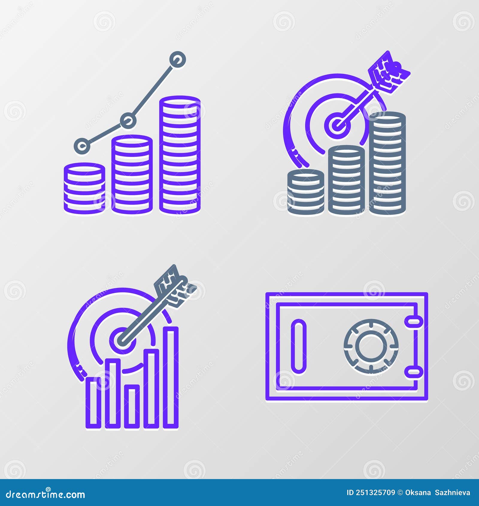 Set Line Safe, Target with Graph Chart, Coin Symbol and Pie Infographic ...