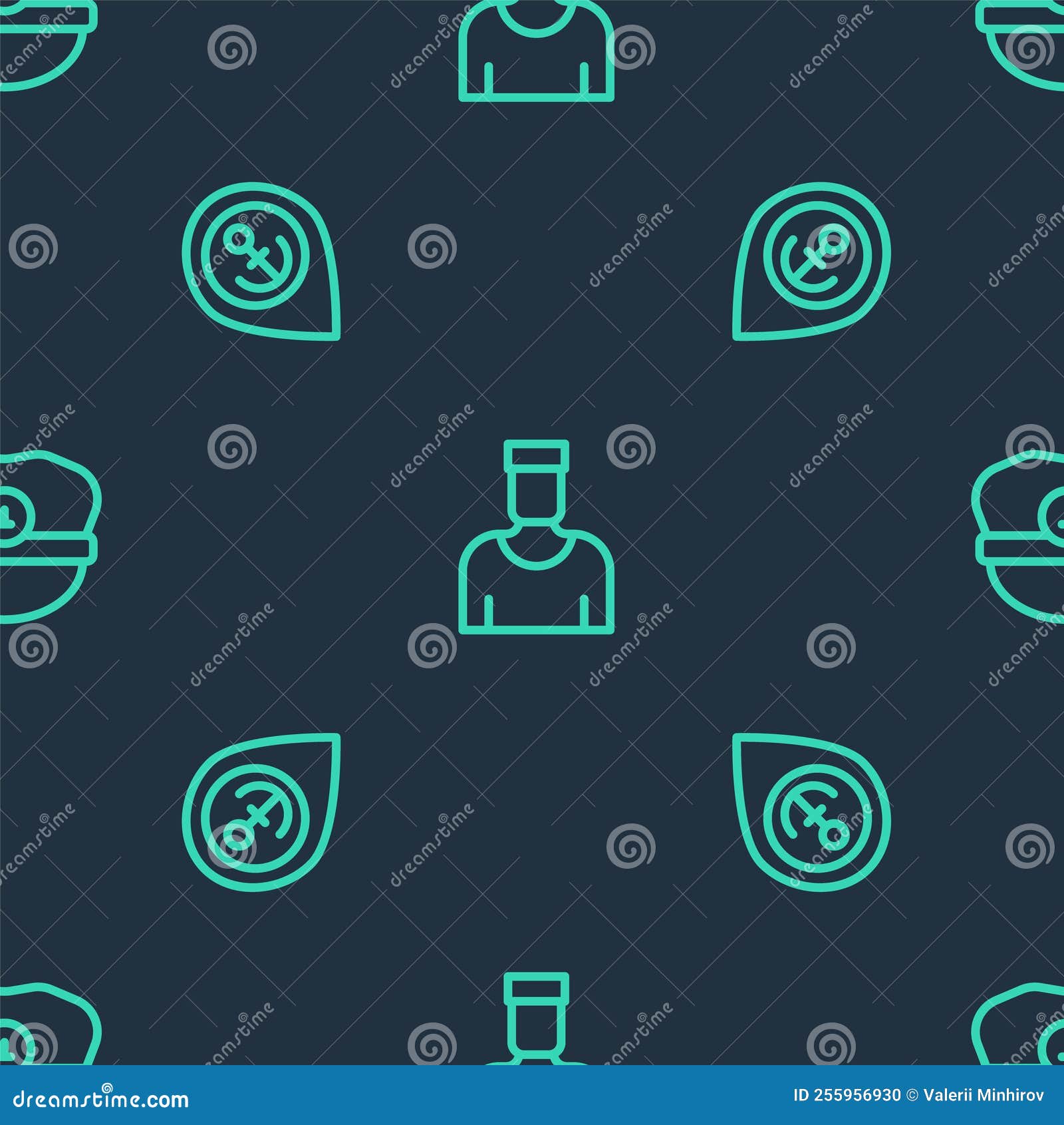 Set Line Sailor Captain, Location with Anchor and Captain Hat on ...