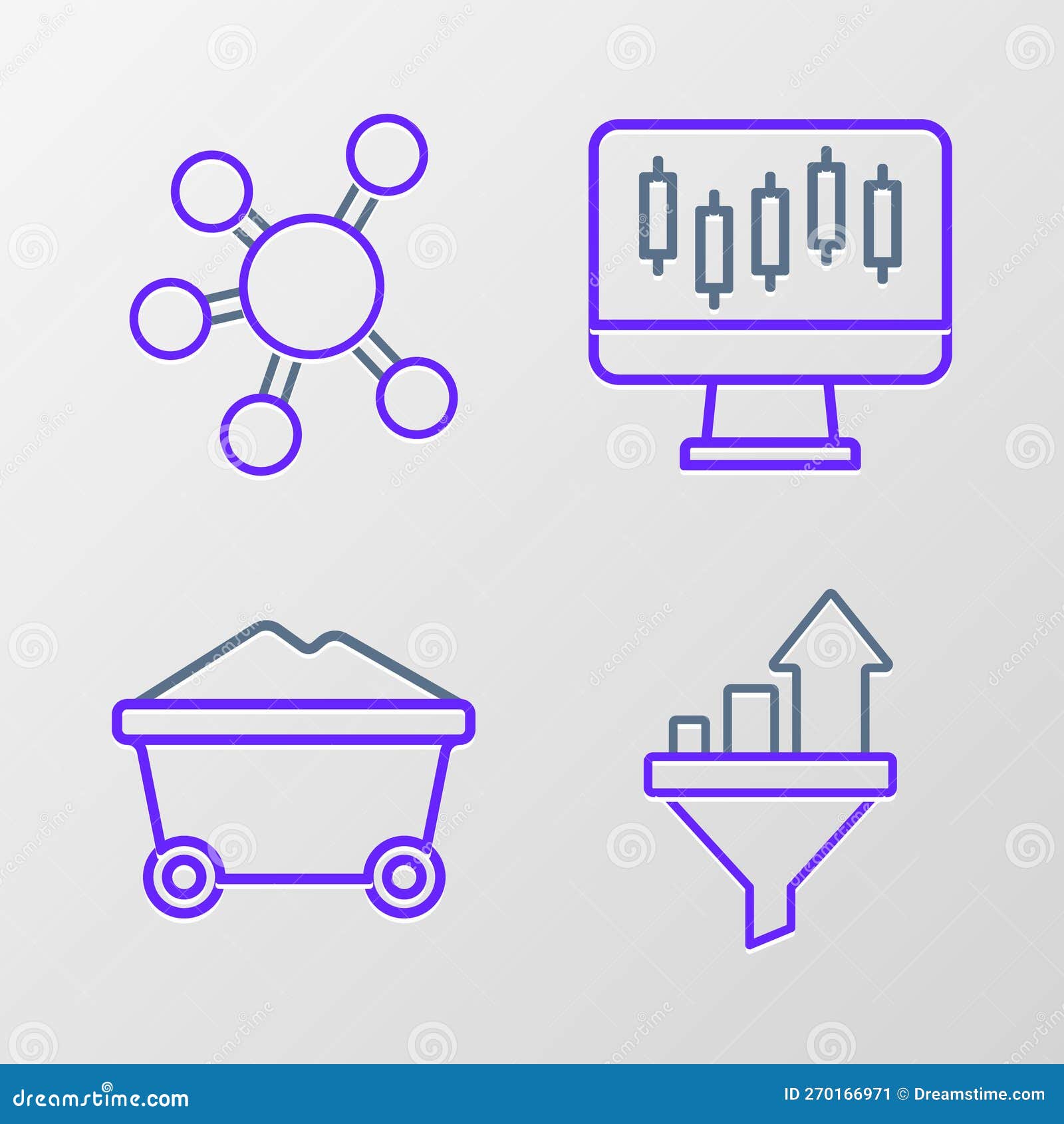 Set Line Sales Funnel with Chart, Coal Mine Trolley, Stocks Market ... Set Line Sales Funnel with Chart, Coal Mine Trolley, Stocks Market ...