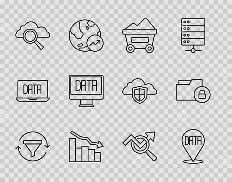 Set Line Sales Funnel with Chart, Data Analysis, Coal Mine Trolley, Financial Growth Decrease ...