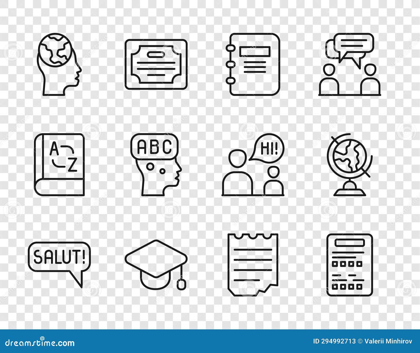 Set Line Salut in Different Languages, Exam Sheet, Notebook, Graduation ...