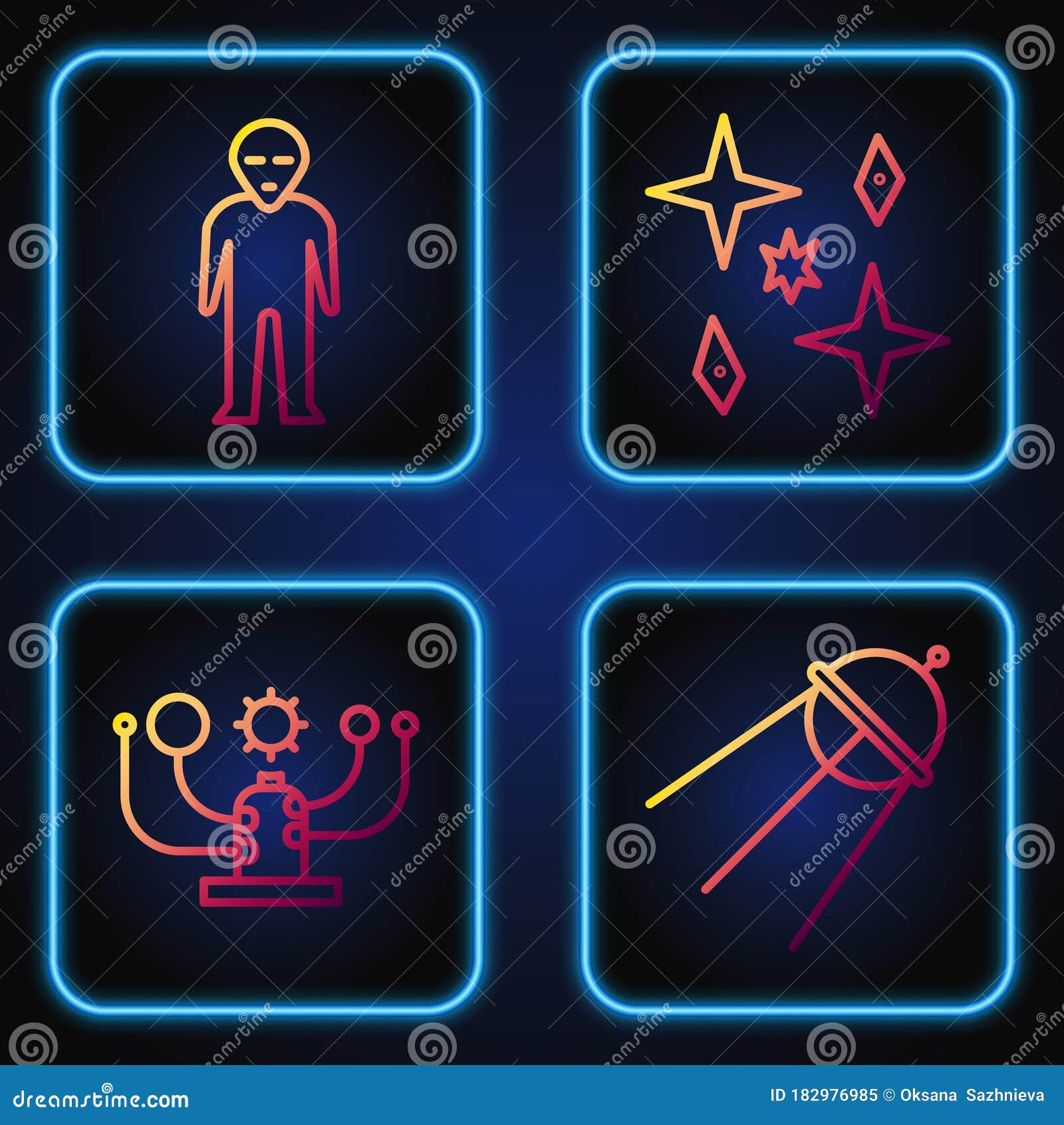 Set Line Satellite, Solar System, Alien and Planet. Gradient Color ...