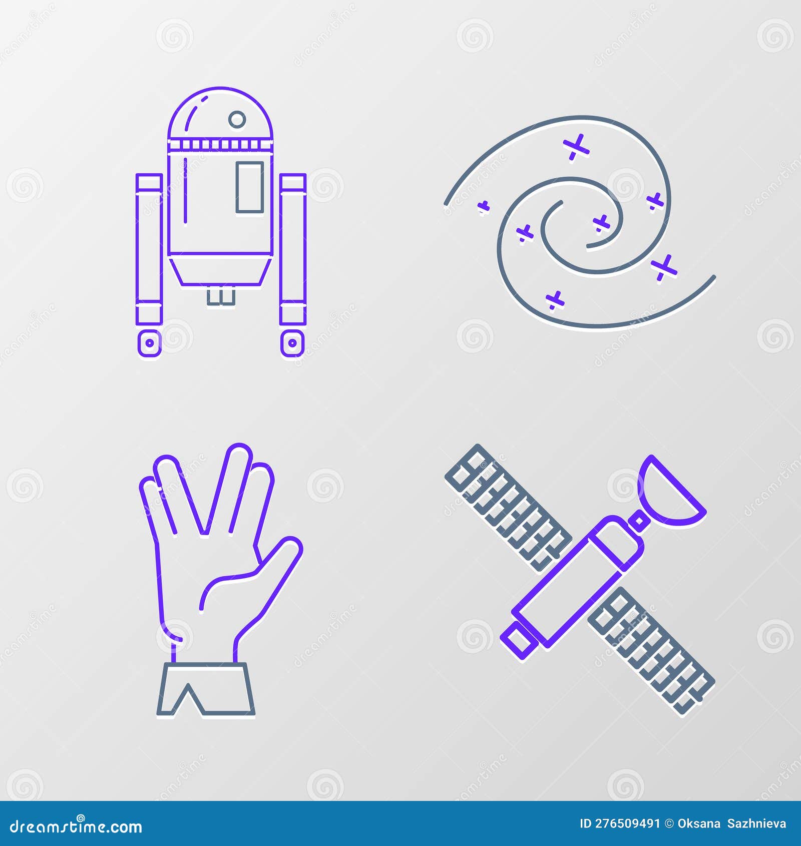 Set Line Satellite, Vulcan Salute, Black Hole and Robot Icon. Vector ... Set Line Satellite, Vulcan Salute, Black Hole and Robot Icon. Vector ...