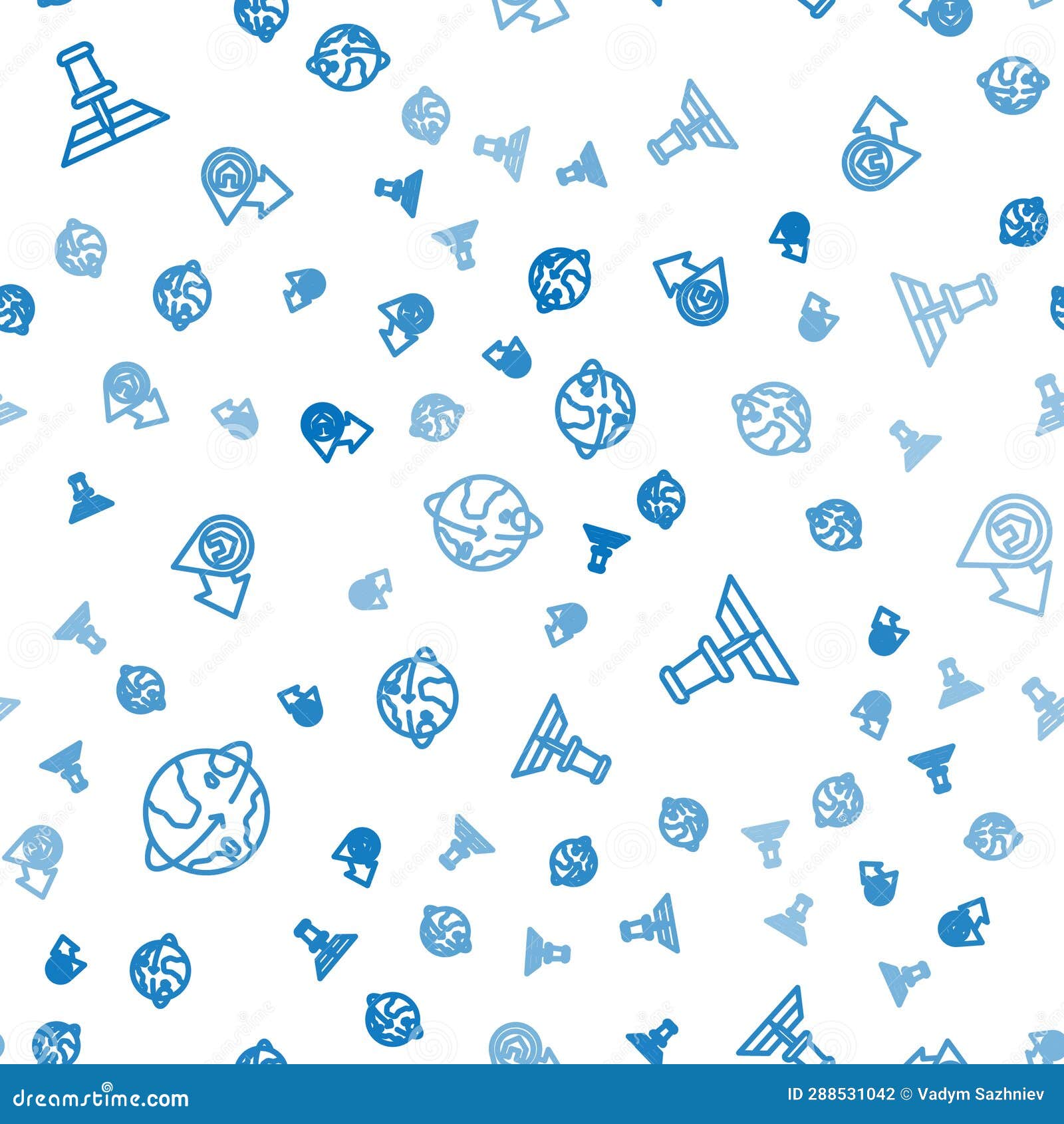 Set Line Satellites Orbiting the Earth, Folded Map with Location Marker ...