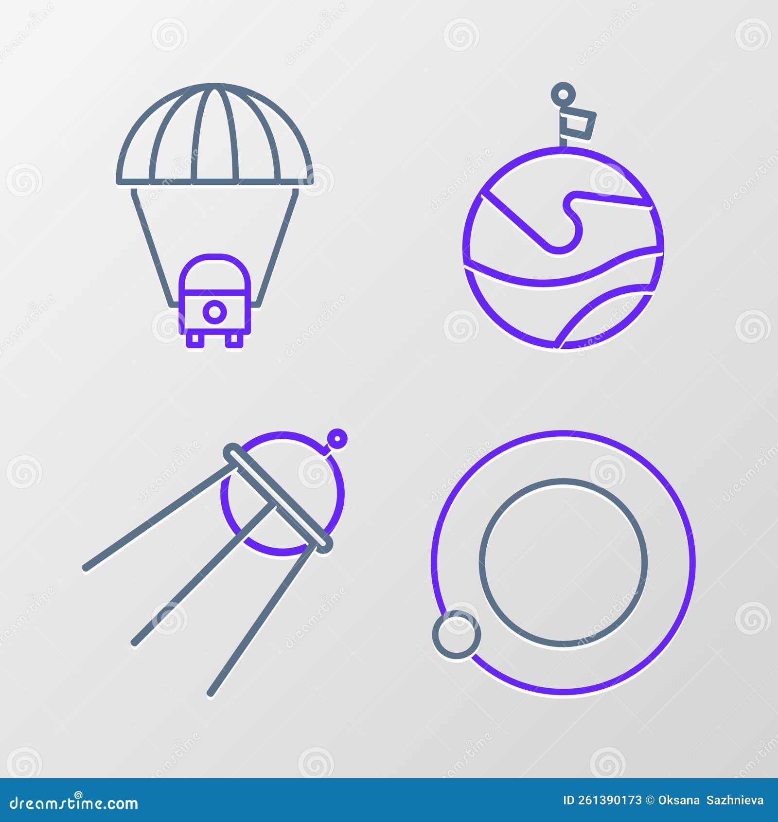 Set Line Satellites Orbiting the Planet Earth, Moon with Flag and ... Set Line Satellites Orbiting the Planet Earth, Moon with Flag and ...