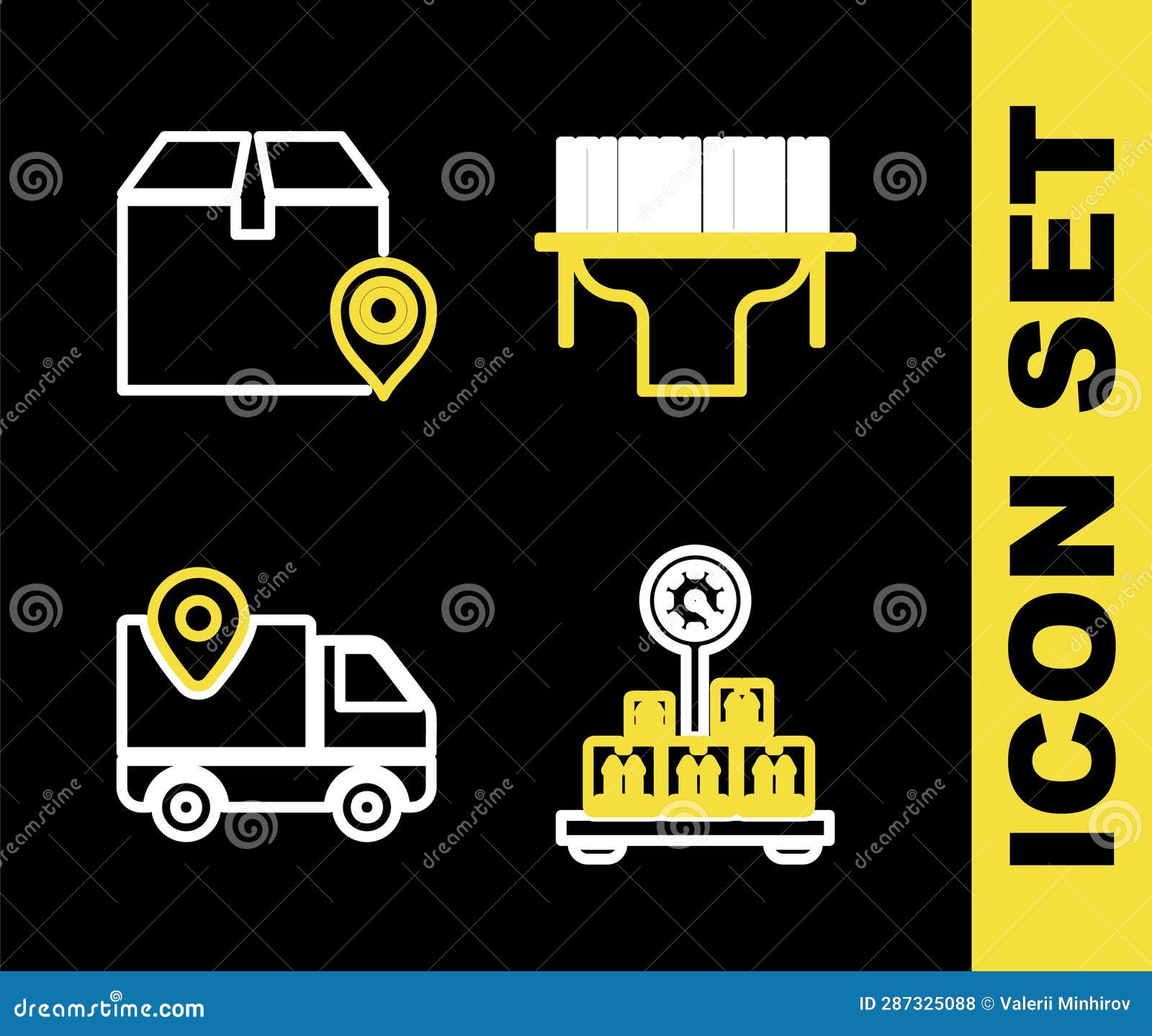 Set Line Scanner Scanning Bar Code, Scale with Cardboard Box, Delivery ...