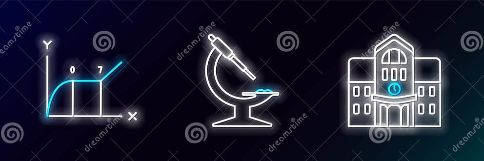 Set Line School Building, Pie Chart Infographic and Microscope Icon ...