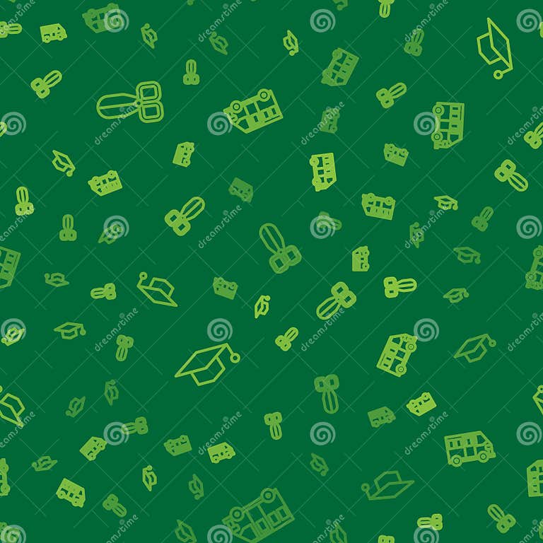 Set Line Scissors, Graduation Cap and School Bus on Seamless Pattern ...