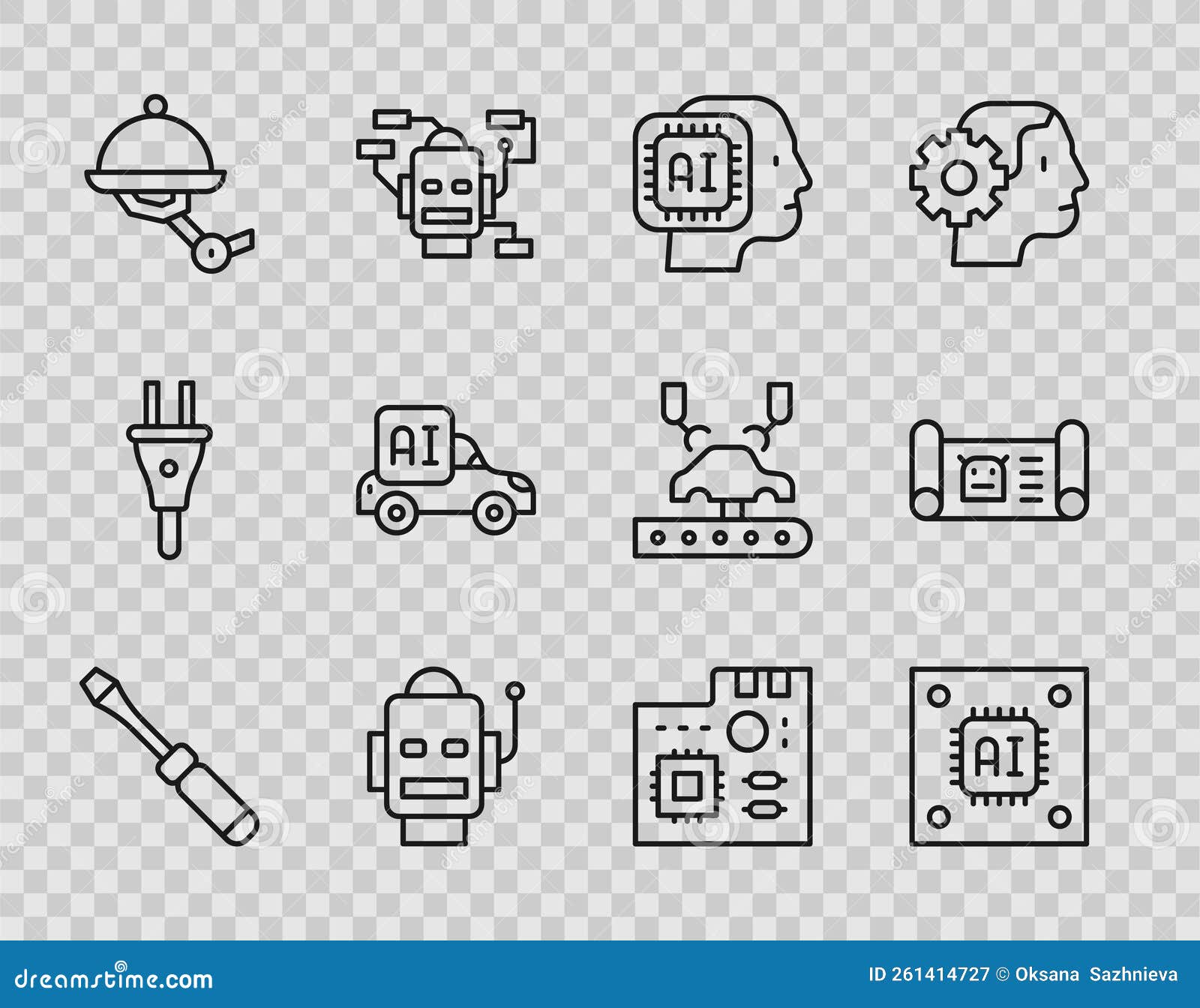 Set Line Screwdriver, Processor with Microcircuits CPU, Humanoid Robot ... Set Line Screwdriver, Processor with Microcircuits CPU, Humanoid Robot ...
