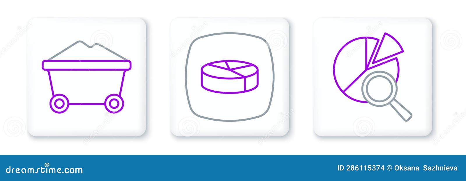 Set Line Search Data Analysis, Coal Mine Trolley and Pie Chart Infographic Icon. Vector Stock ...